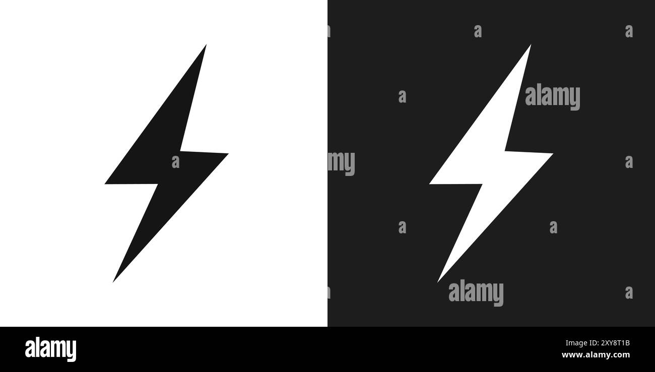 Thunder bolt icon logo sign vector outline in black and white color ...