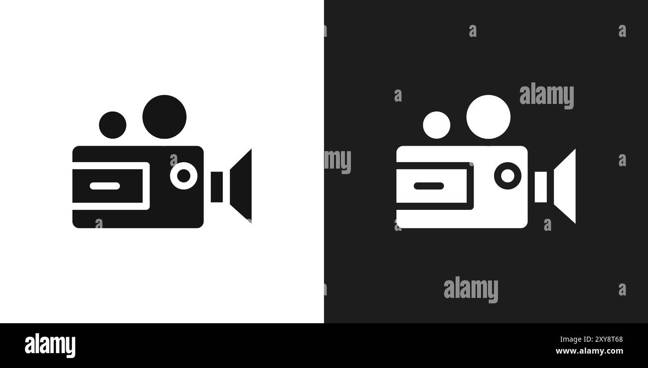 Video camera icon logo sign vector outline in black and white color ...