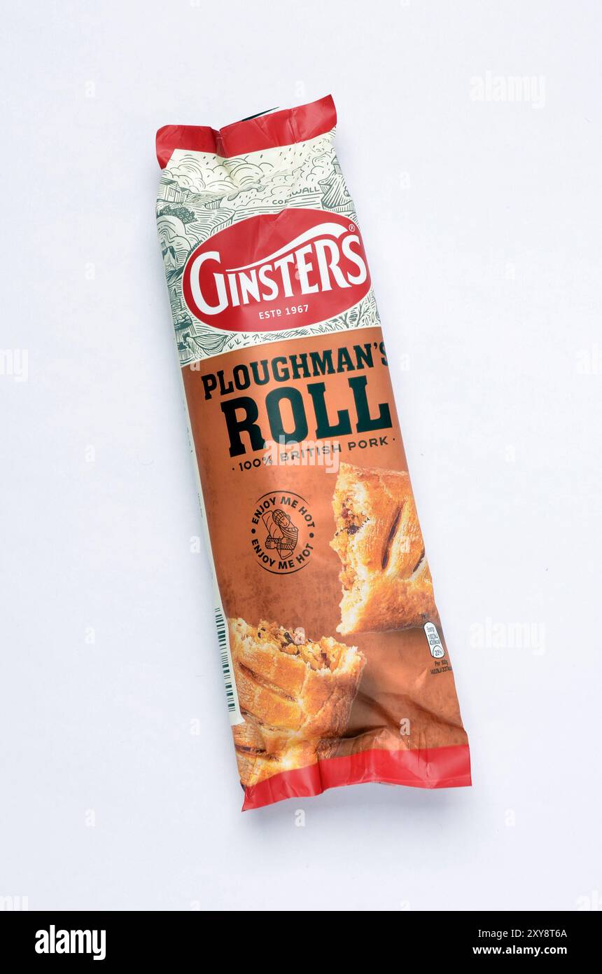 Ginsters Ploughmans Sausage Roll in retail packaging packet on white ...
