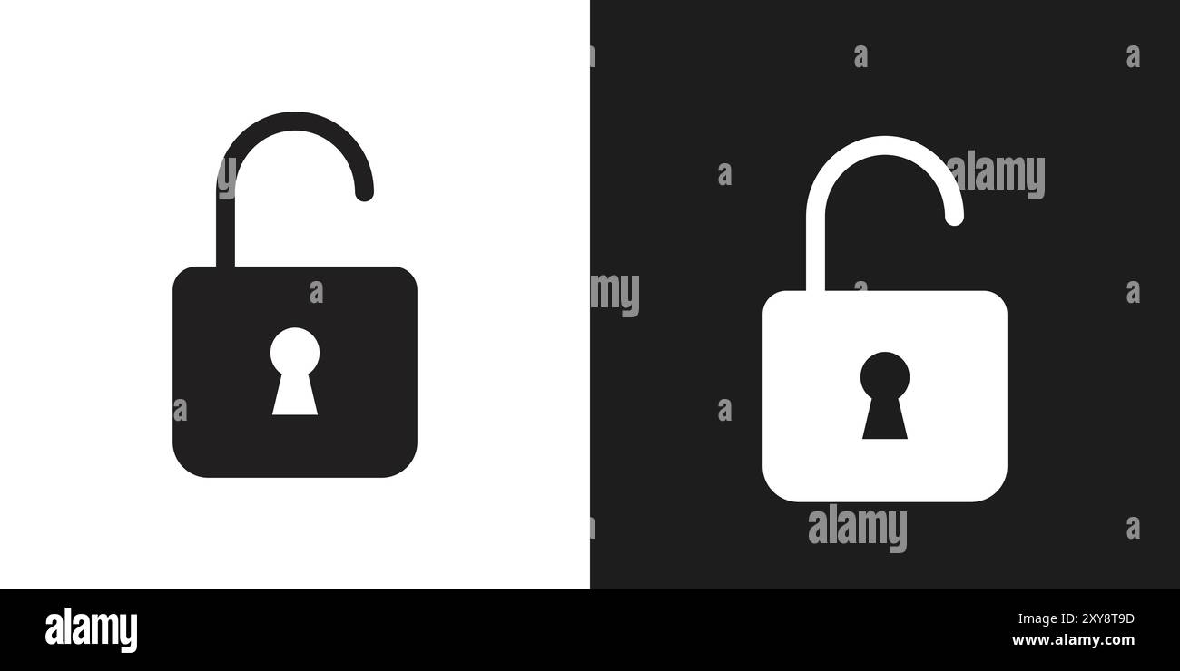 Unlock icon logo sign vector outline in black and white color Stock ...