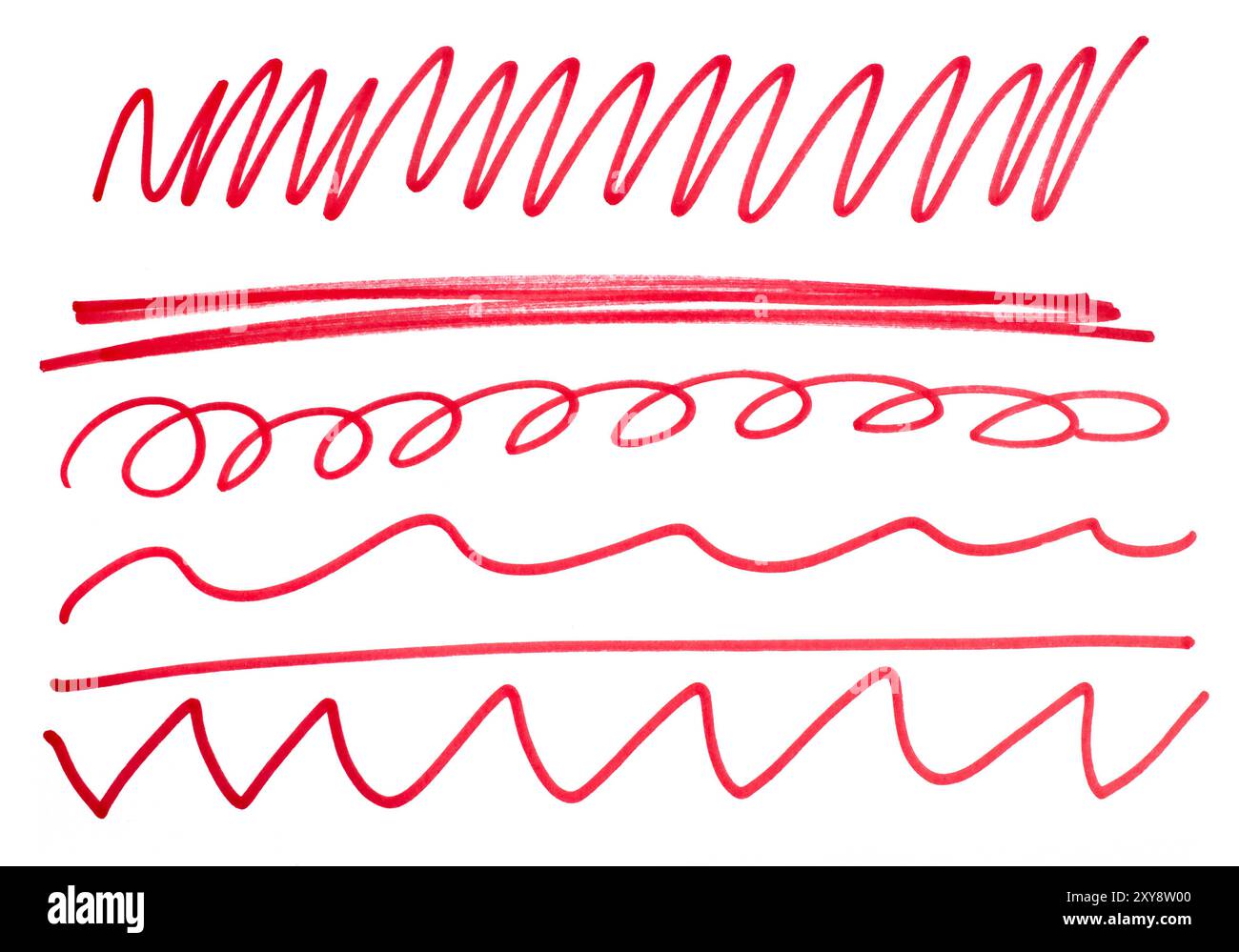 Set of hand drawn scribble doodle on white background. Red underline ...