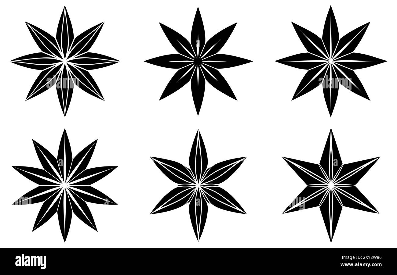 Anise icon. Set of black icons of star anise. Anise star icon isolated ...