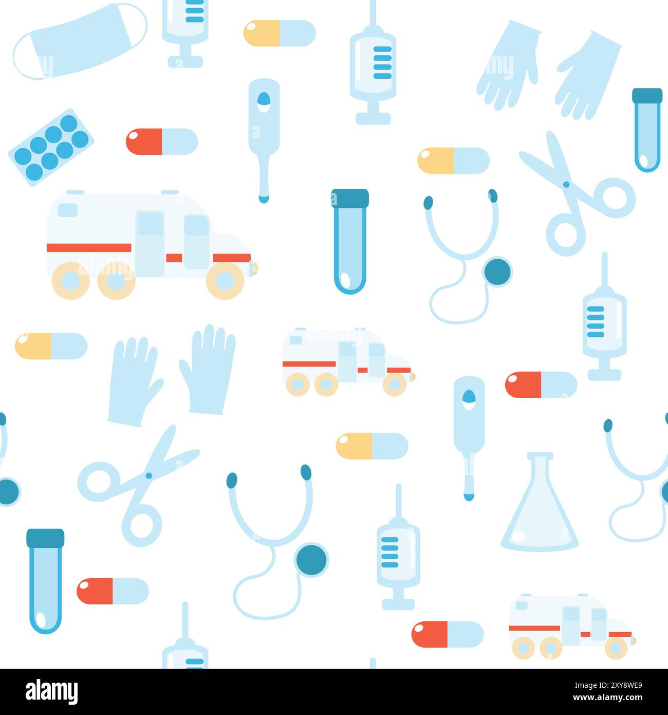 Medicine seamless pattern. Illustration ambulance car, medical gloves ...
