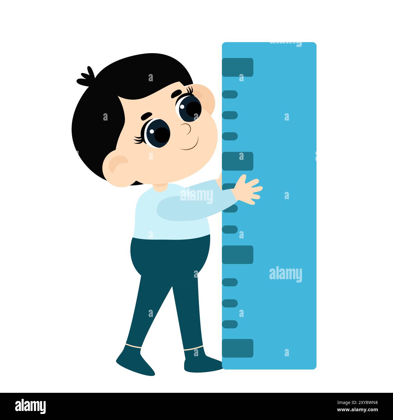 Kid Inventors Day.Cute boy with ruler in cartoon style isolated on ...