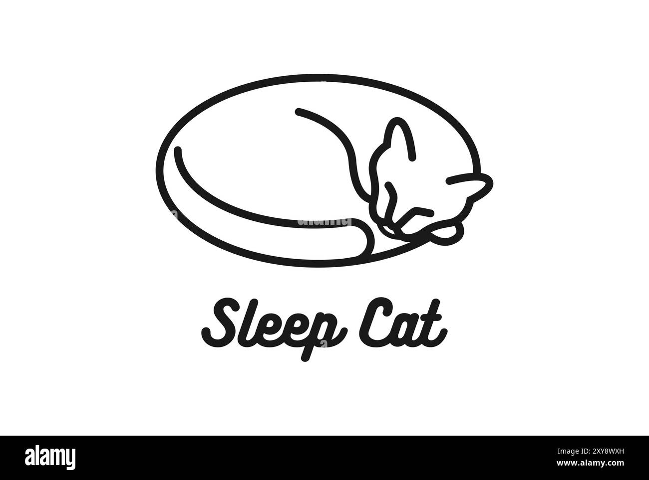 Simple Minimalist Sleeping Cat Kitty Line Logo Stock Vector Image & Art ...