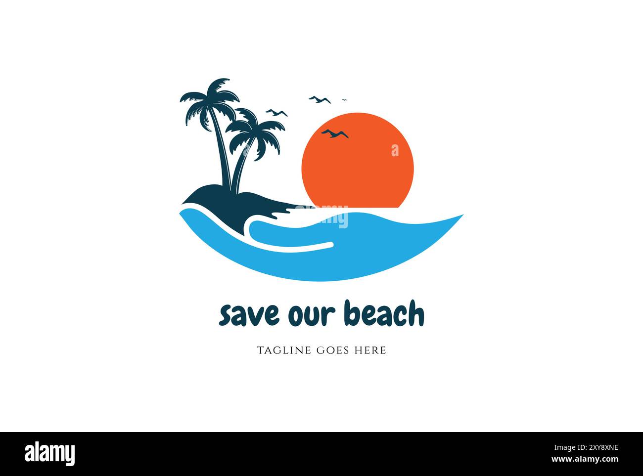 Protect Save Hand Tropical Beach Logo Design Vector Stock Vector Image ...