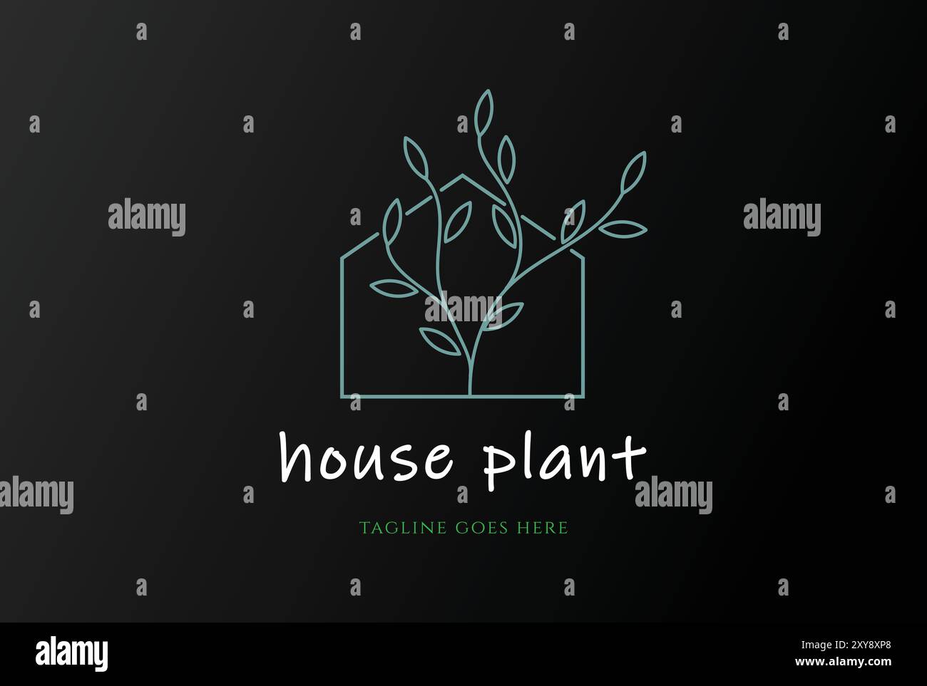 Simple Elegant House with Plant Leaf Line Style Logo Design Stock ...