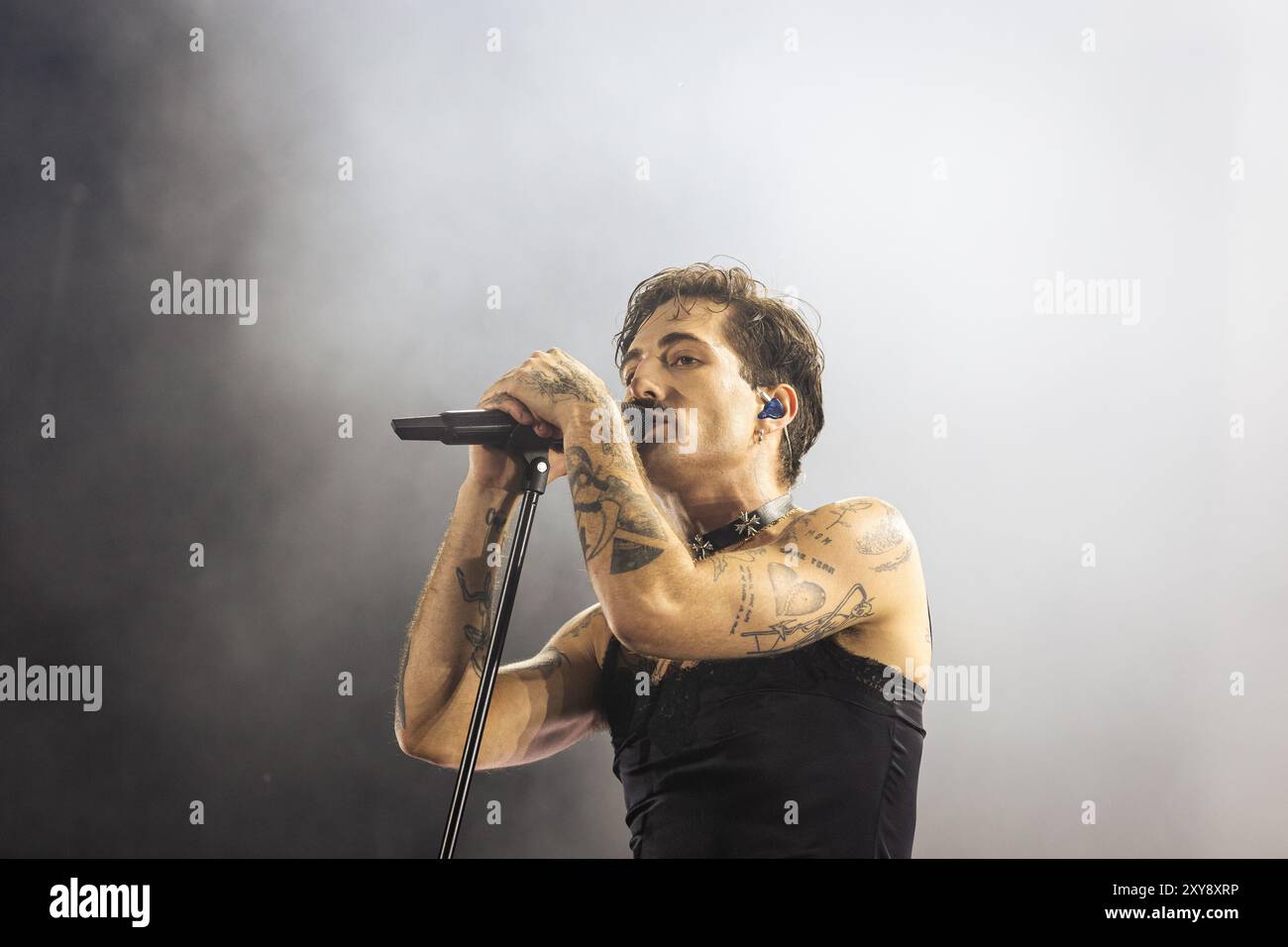 Damiano David, singer of Maneskin band, performs live on the second day ...
