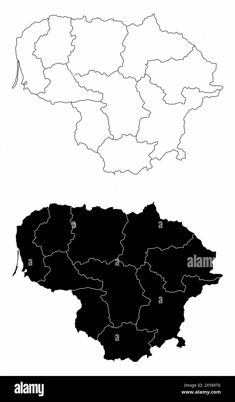 The black and white administrative maps of Lithuania Stock Vector Image ...