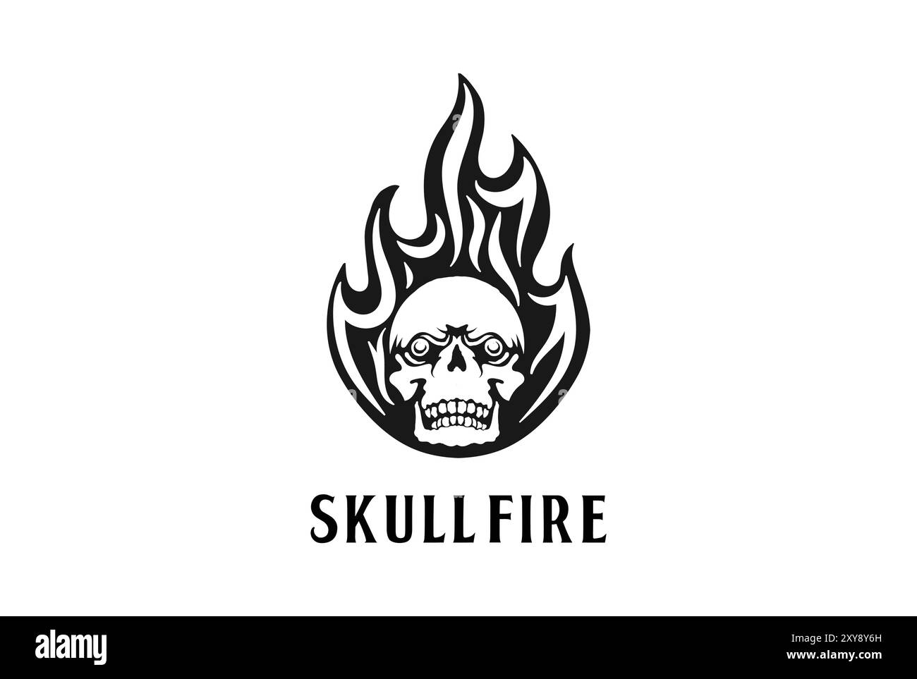 Vintage Black Skull Head Burn Fire Flames for Tattoo Logo Design Stock ...