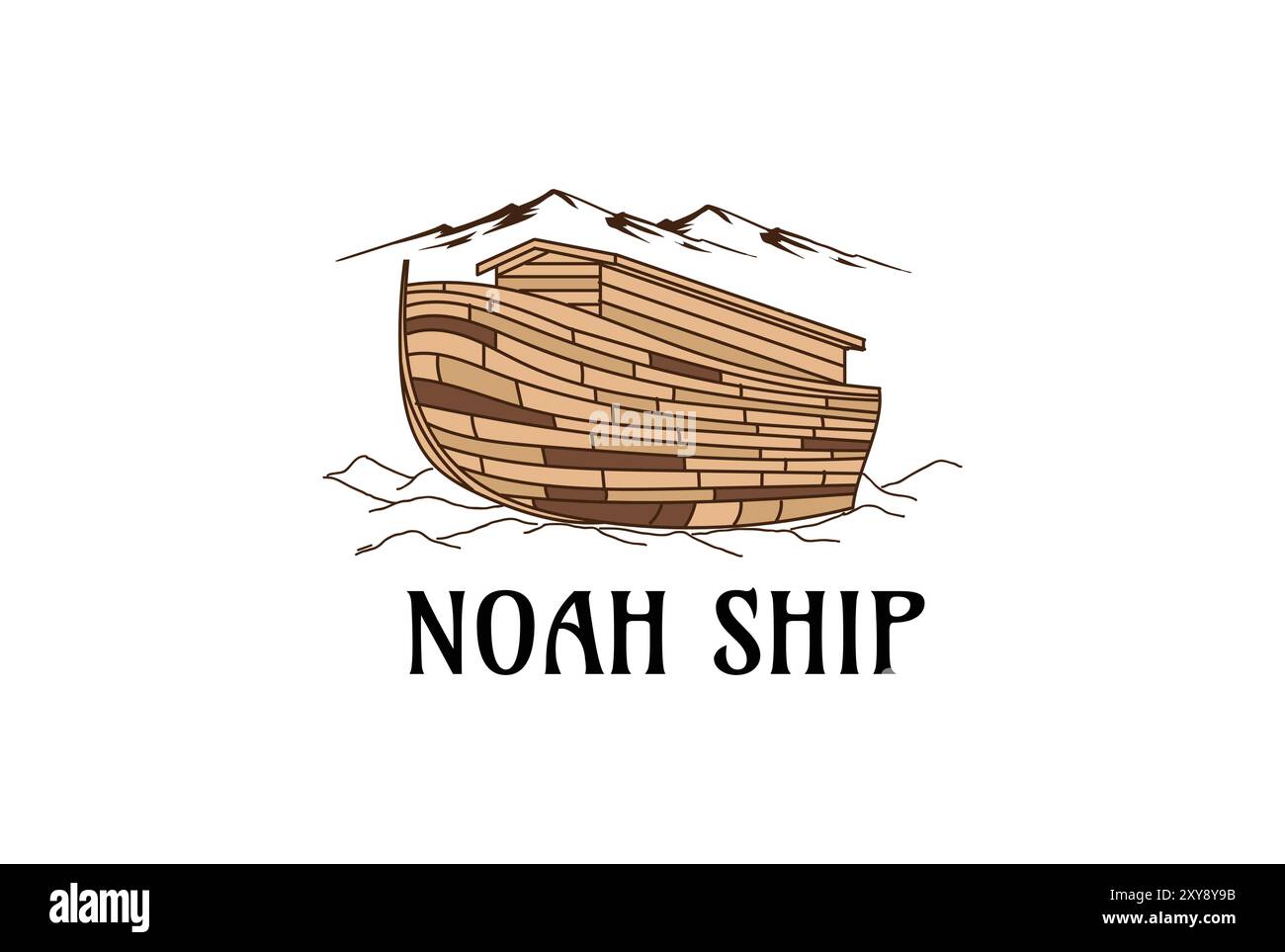 Vintage Retro Wooden Noah Ark Ship Boat Vessel over The Hill Logo ...
