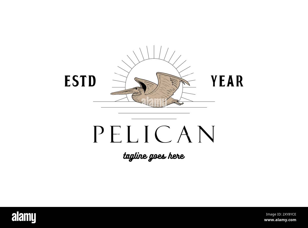 Vintage Sunset Flying Pelican Bird Logo Design Vector Stock Vector ...