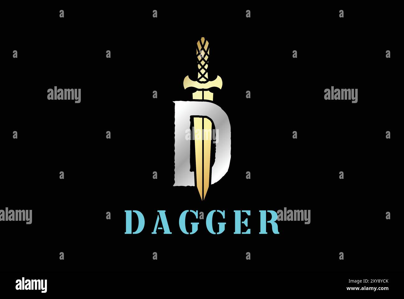 Golden Sword Dagger Knife Stiletto with Letter D for Dagger Logo Design ...