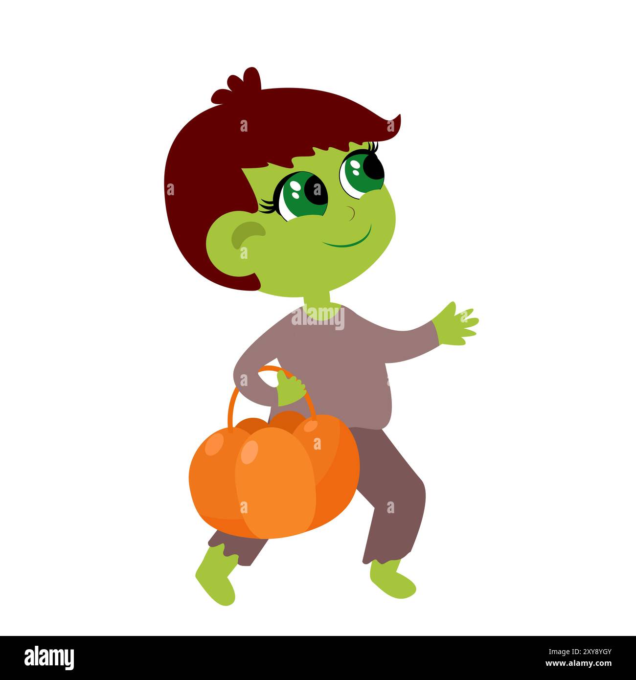 A small child is dressed in a zombie costume. The child is very cute ...