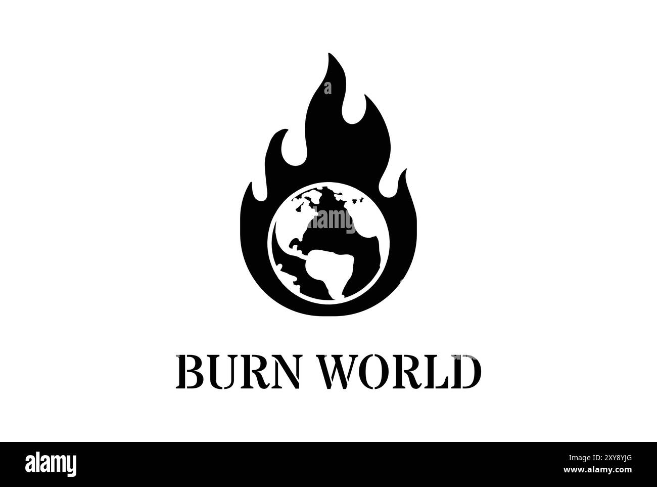 Retro World Globe Planet Burn Fire Flames Logo Design Stock Vector ...