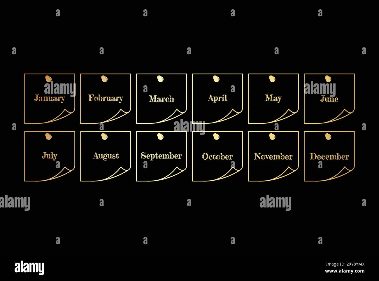 Elegant Luxury Golden Paper Pins Month Note for To Do List Stock Vector ...