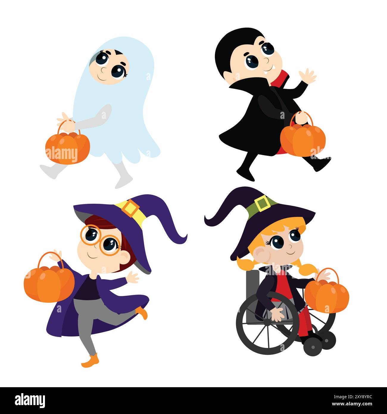 Halloween Set with cartoon style characters isolated on a white ...