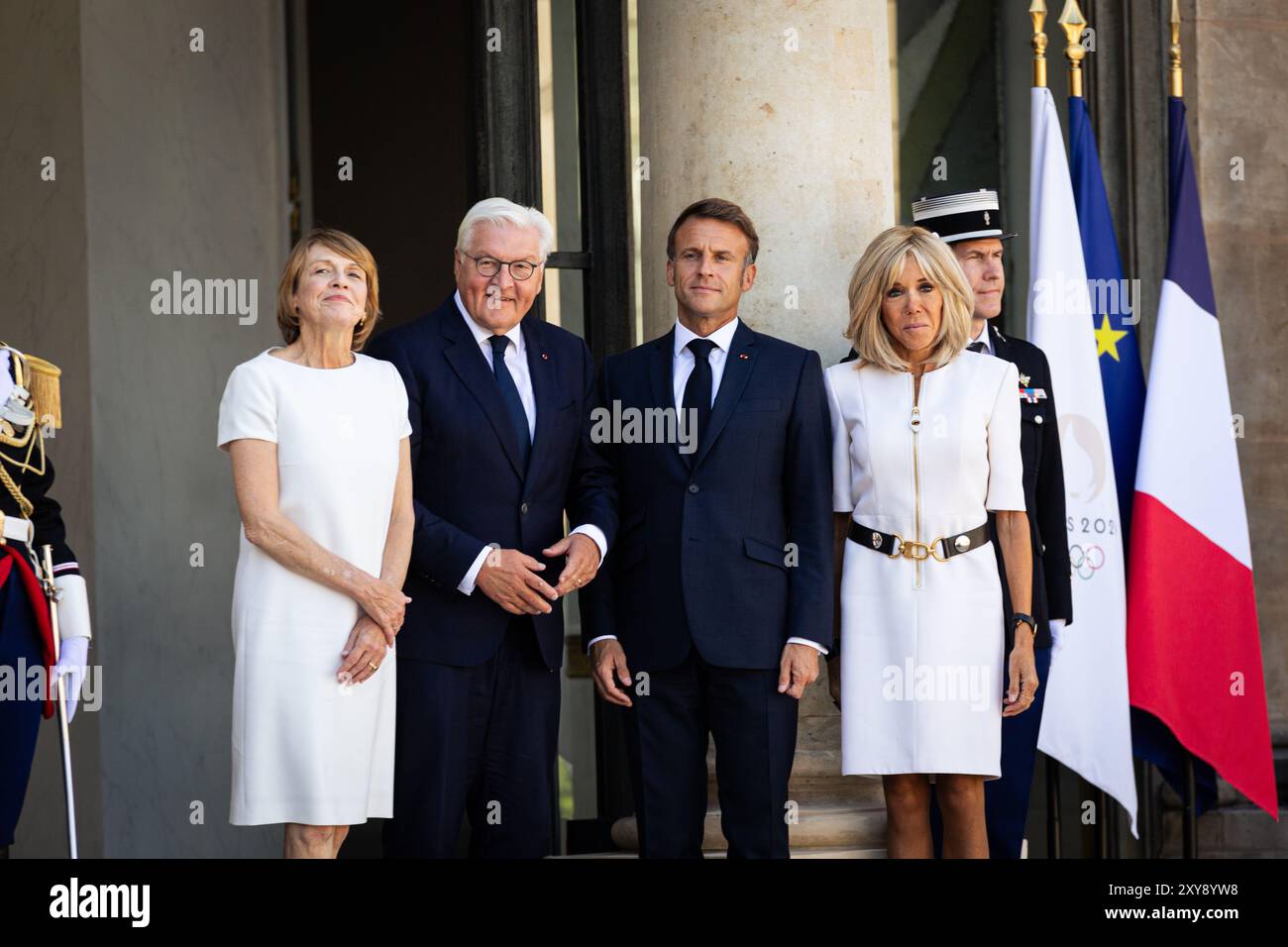 Paris, France. 28th Aug, 2024. Emmanuel Macron and Brigitte Macron (R ...