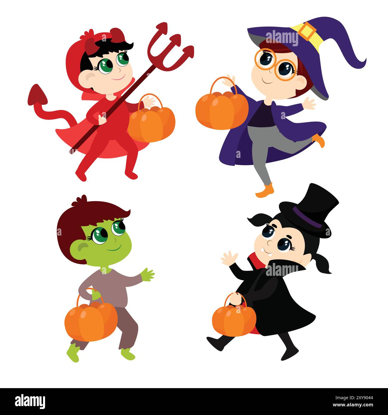Halloween Set with cartoon style characters isolated on a white ...