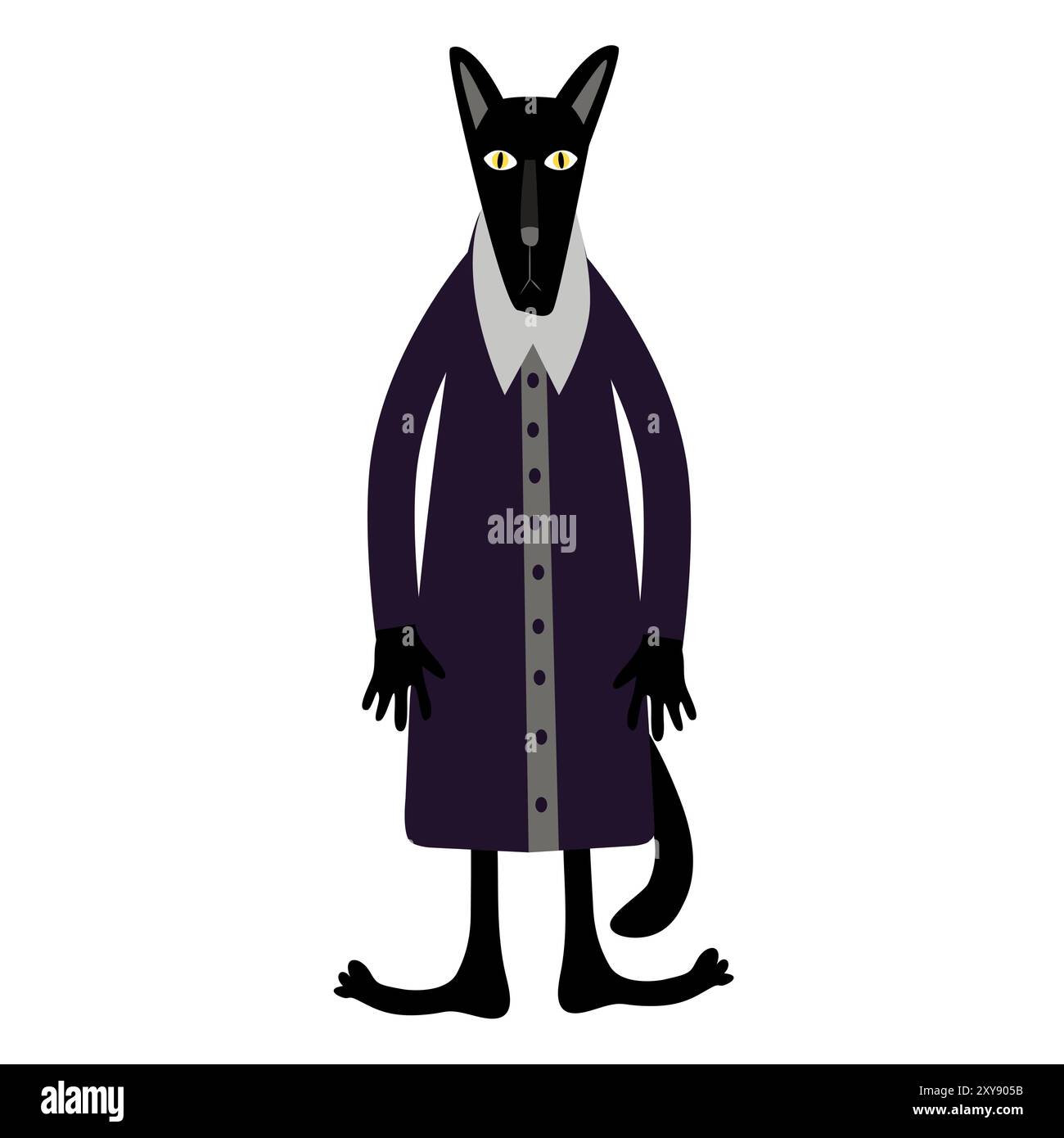 Halloween werewolf black cat in purple costume. Mystical illustration ...