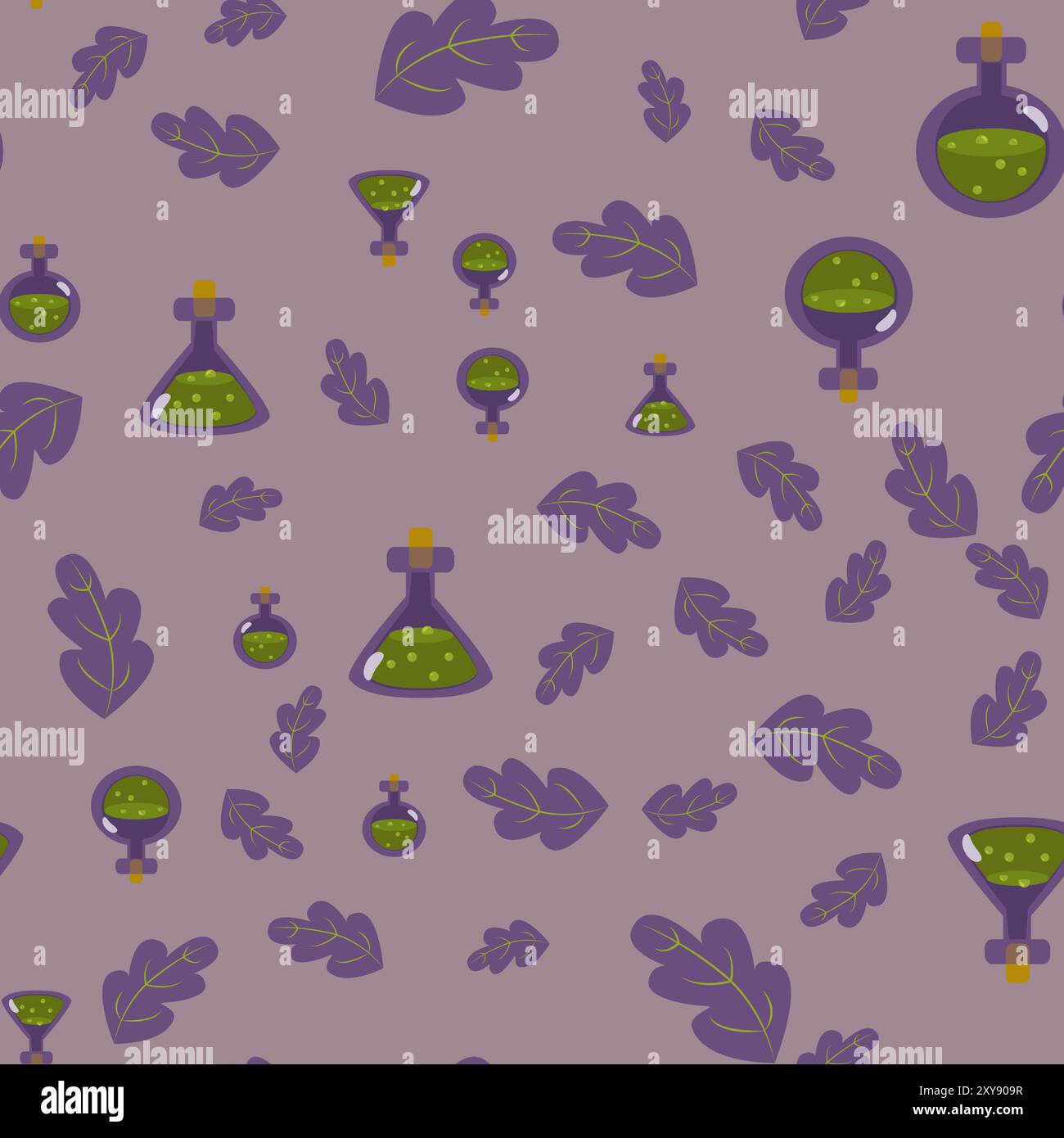 Seamless pattern leaves and flask. Halloween background in cartoon ...