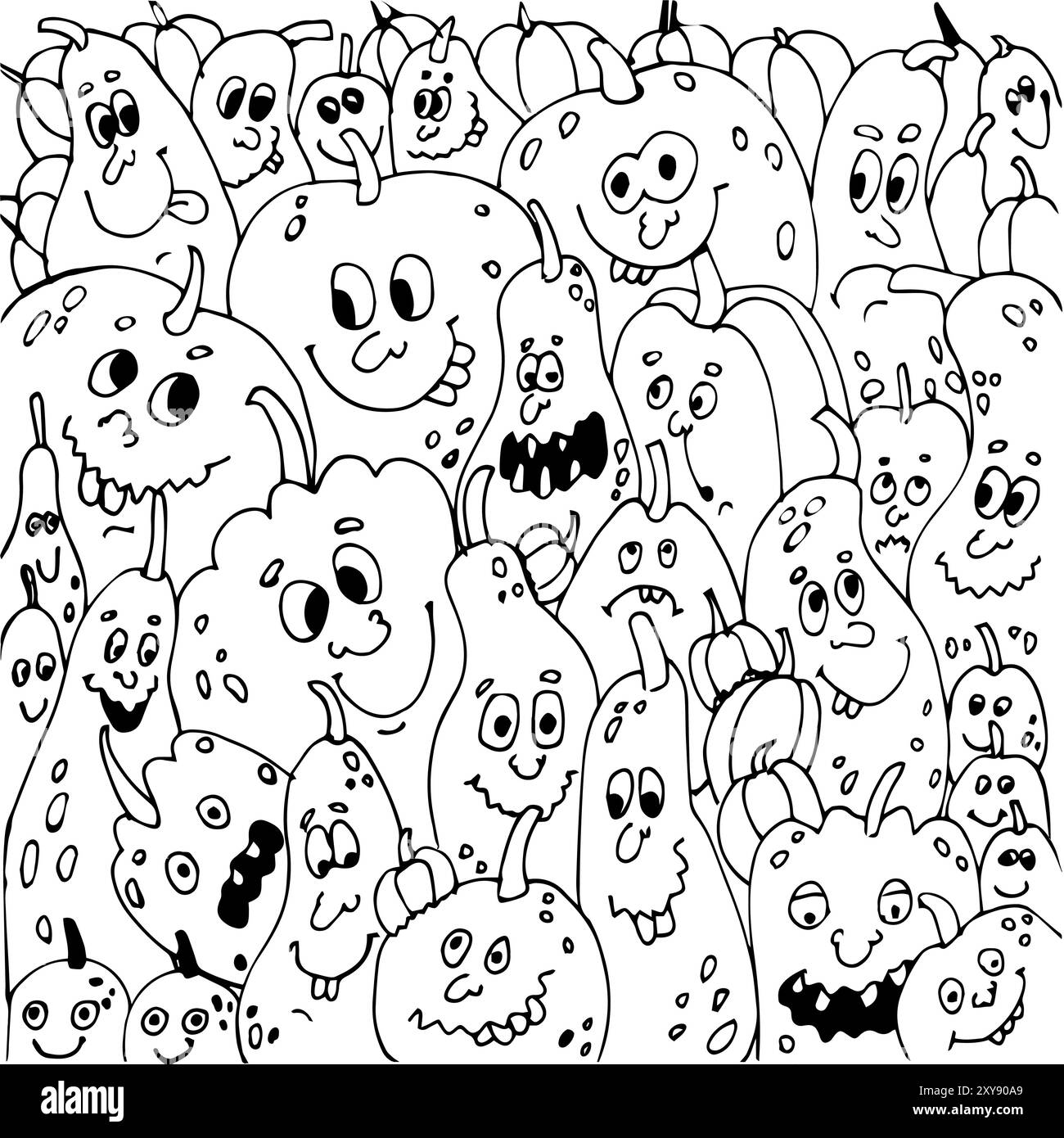 Humorous doodles Halloween pumpkins funny and funny drawn by a contour ...