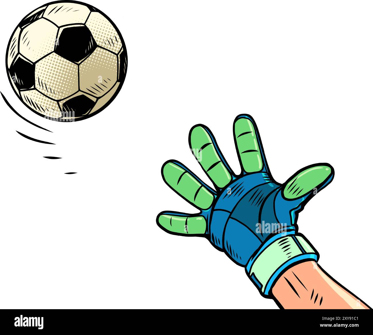 The goalkeeper's hand tries to catch the soccer ball. Football sporting ...