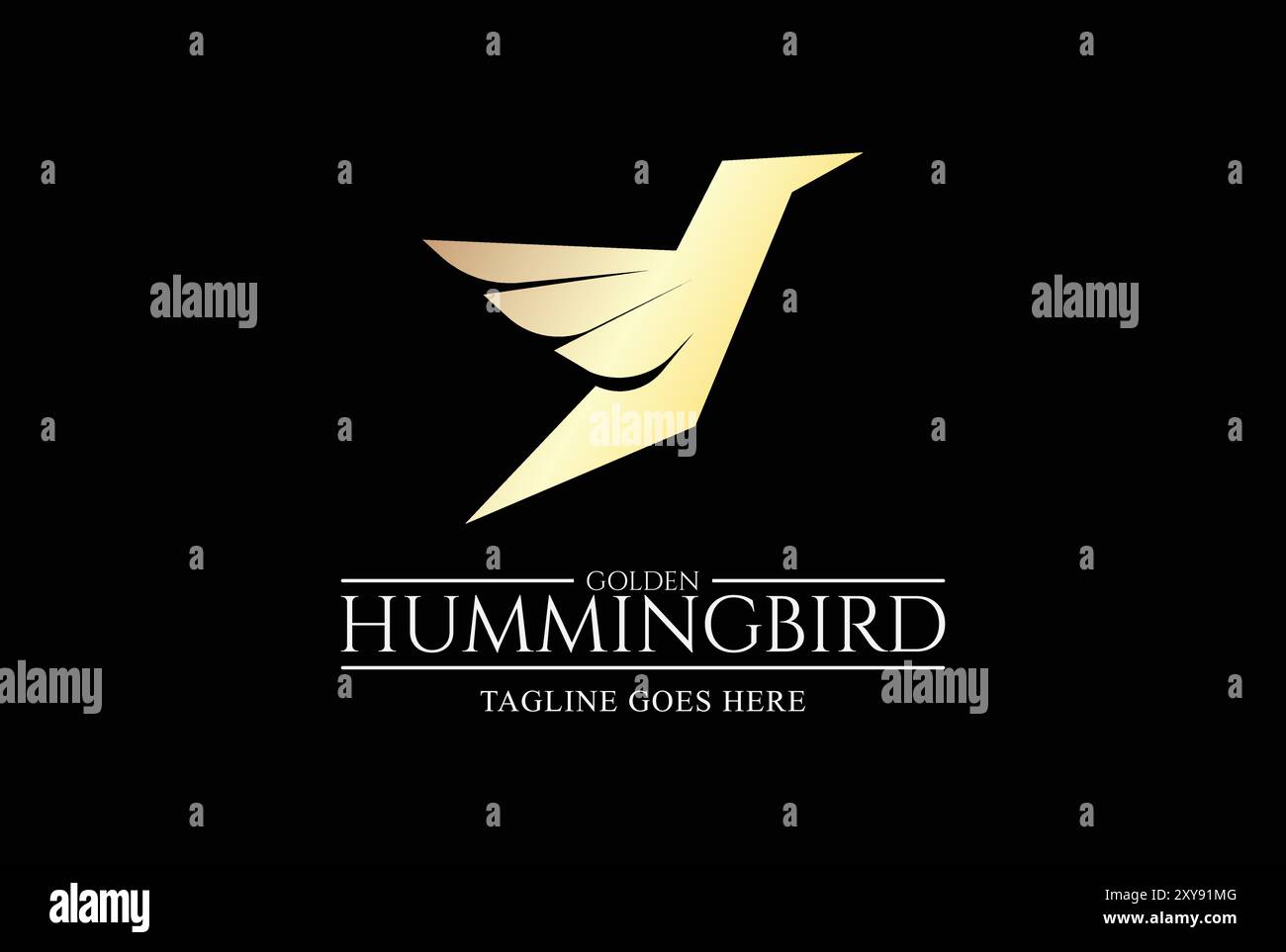 Geometric Elegant Golden Flying Hummingbird Colibri Bird Logo Design ...