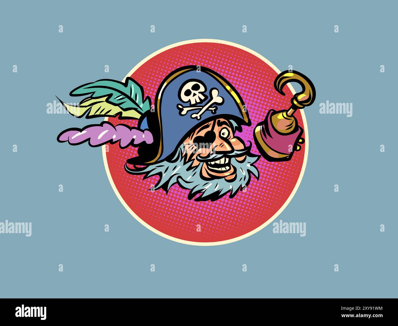 Happy pirate face with headband, hat and hook. An entertaining program ...