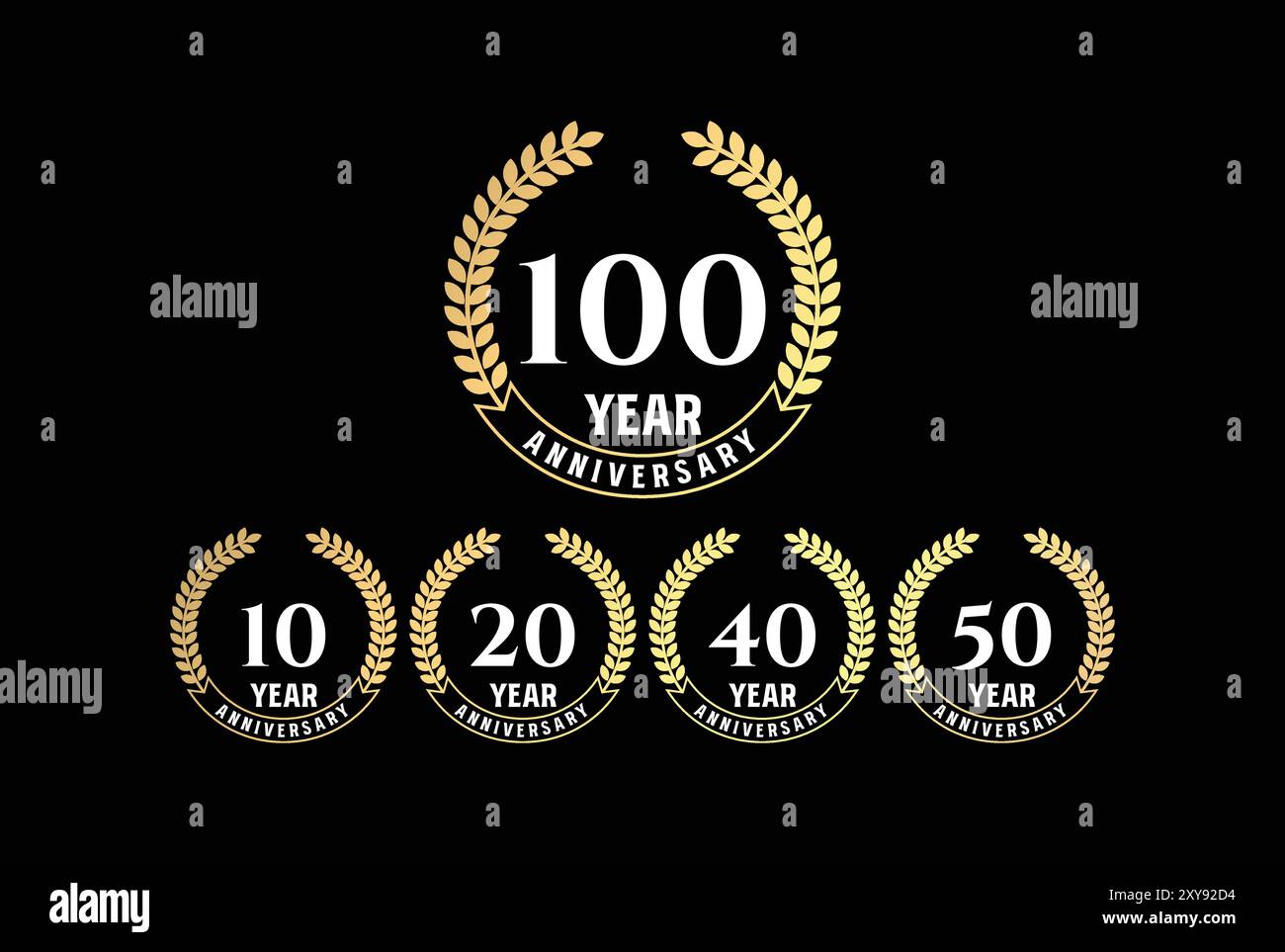 Golden Elegant Luxury 10 20 40 50 100 Years Anniversary Badge Emblem ...