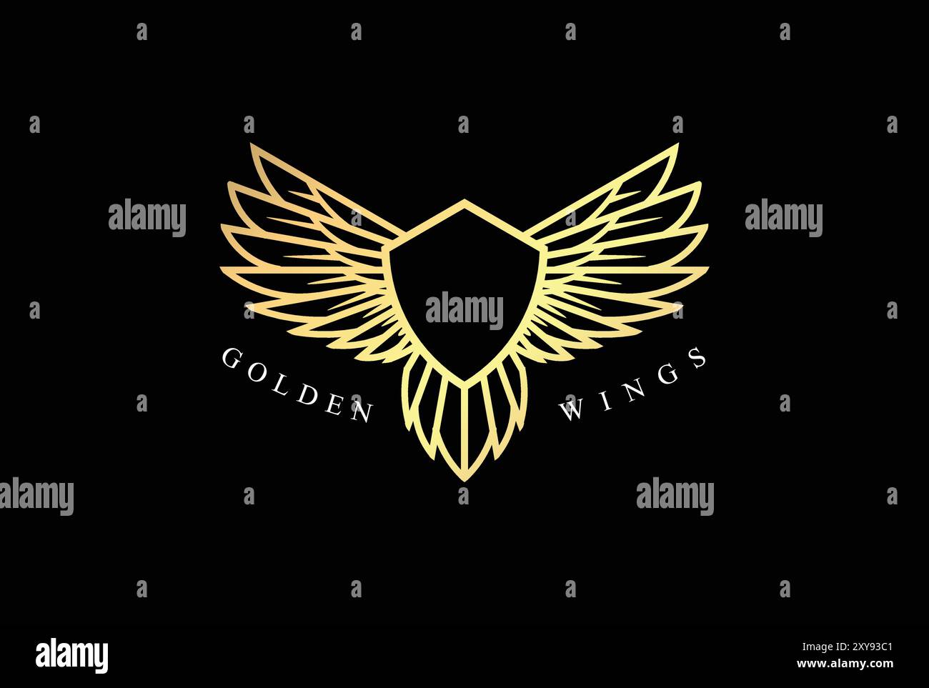 Luxury Golden Eagle Phoenix Falcon Hawk Wings Shield Logo Design Stock ...
