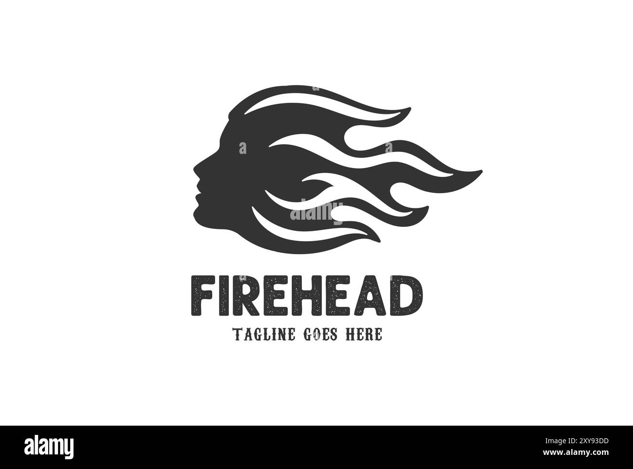 Vintage Retro Silhouette of Head Face with Fire Flame Burn Hair for ...