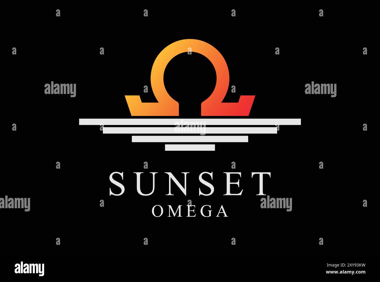 Simple Minimalist Geometric Sunset Sunrise Omega Symbol Logo Design ...