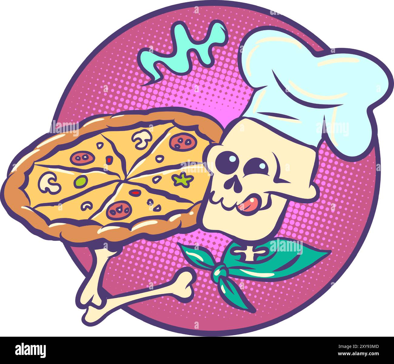 Skeleton cook holding a plate with pizza. Mexican holiday Day of the ...