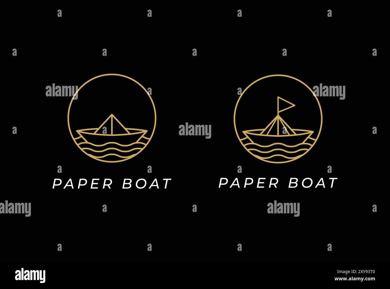 Elegant Luxury Sun Sunset Sunrise Paper Boat Line Monogram Logo Design ...