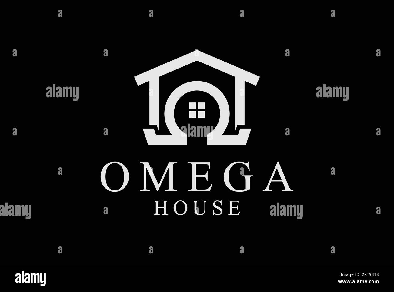 Simple Geometric Omega symbol with House for Real Estate Apartment ...