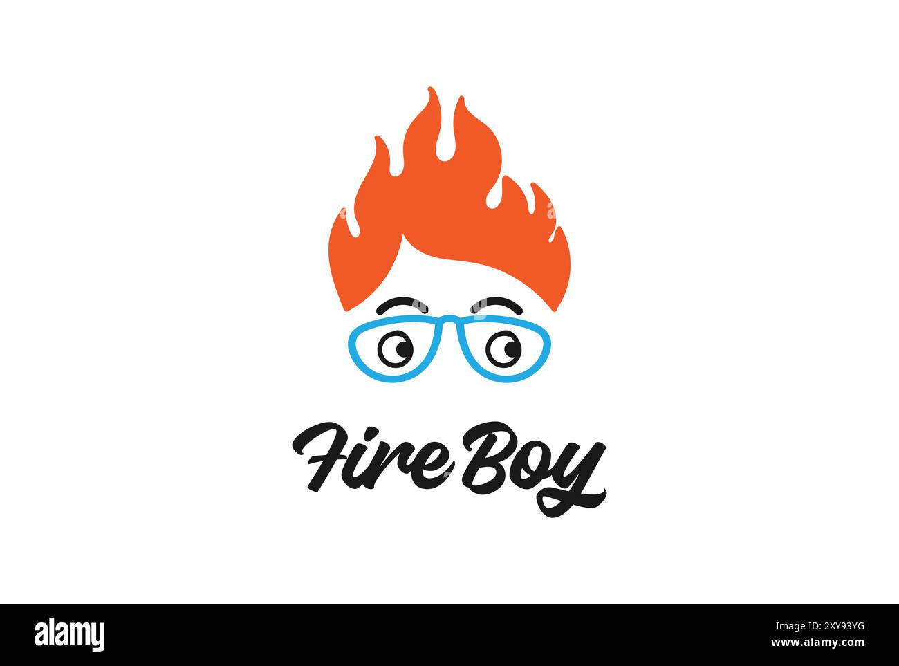 Kids Boy Hero with Hair Fire Head Face Cartoon Character Logo Design ...