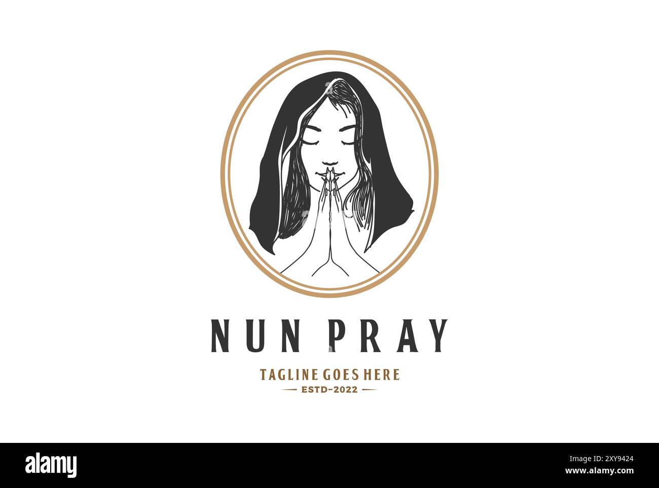 Vintage Frame with Nun Angel Pray for Tattoo Logo Design Vector Stock ...