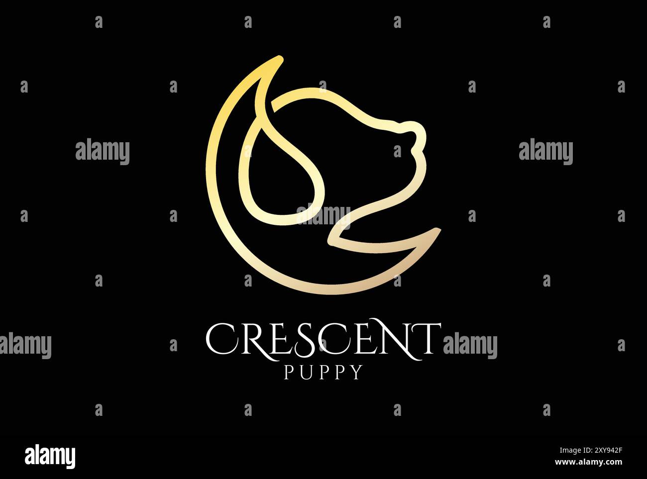 Simple Luxury Crescent Moon Dog Puppy Monogram Line Logo Design Stock ...