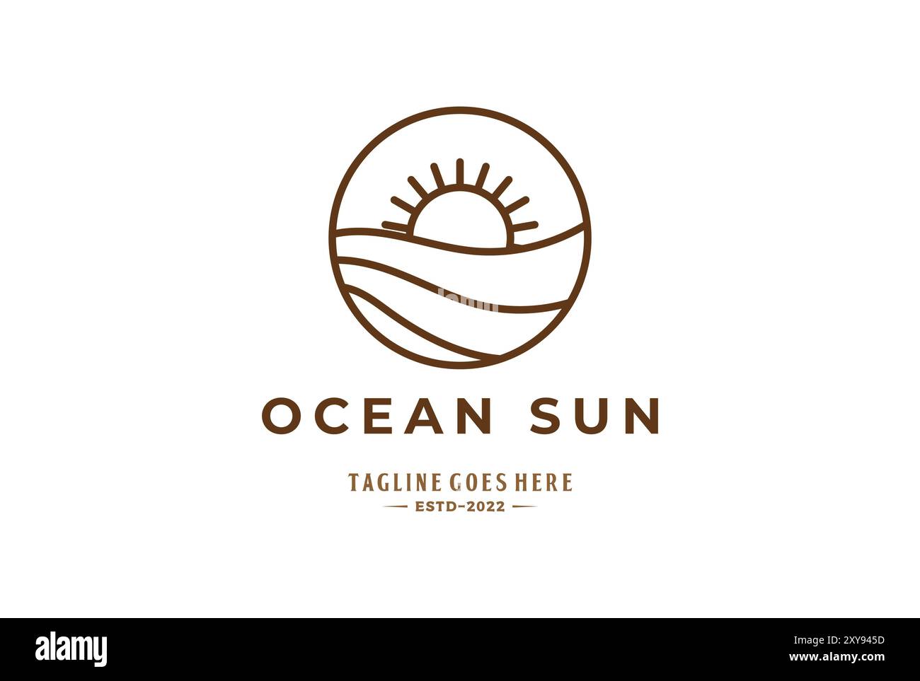 Simple Minimalist Ocean Sea Beach Sun Sunset Sunrise Line Monogram Logo ...