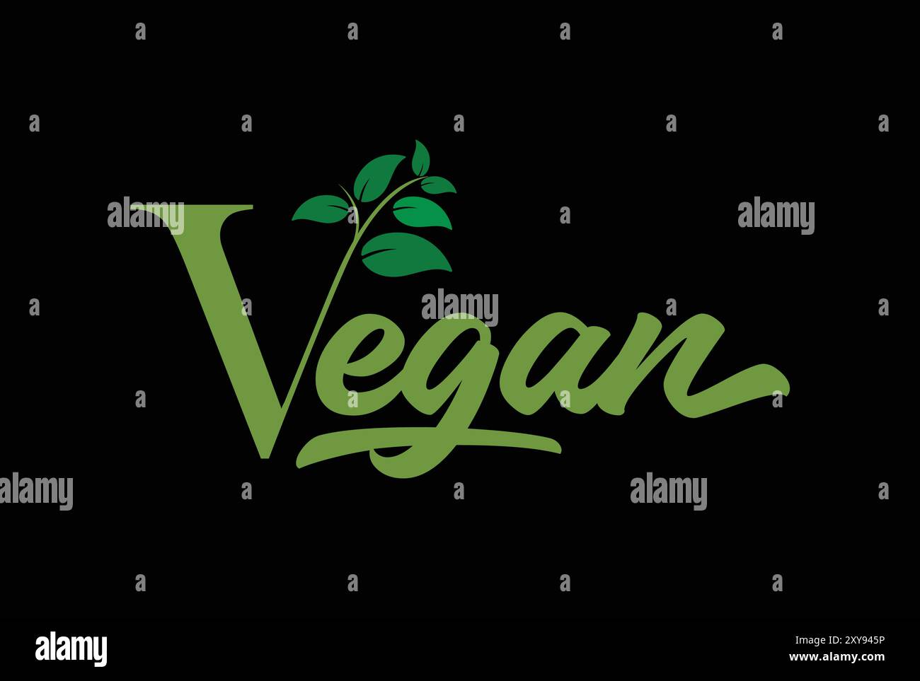 Letter V with Leaves and Vegan Text Type Word Font for Health Diet Food ...