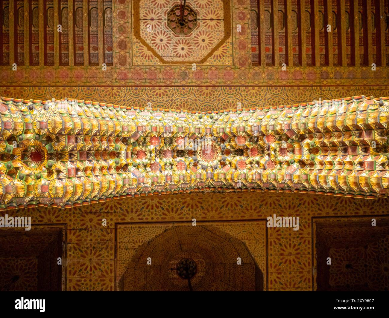 Dar Glaoui room ceiling and muqarnas detail, Fez, Morocco Stock Photo ...