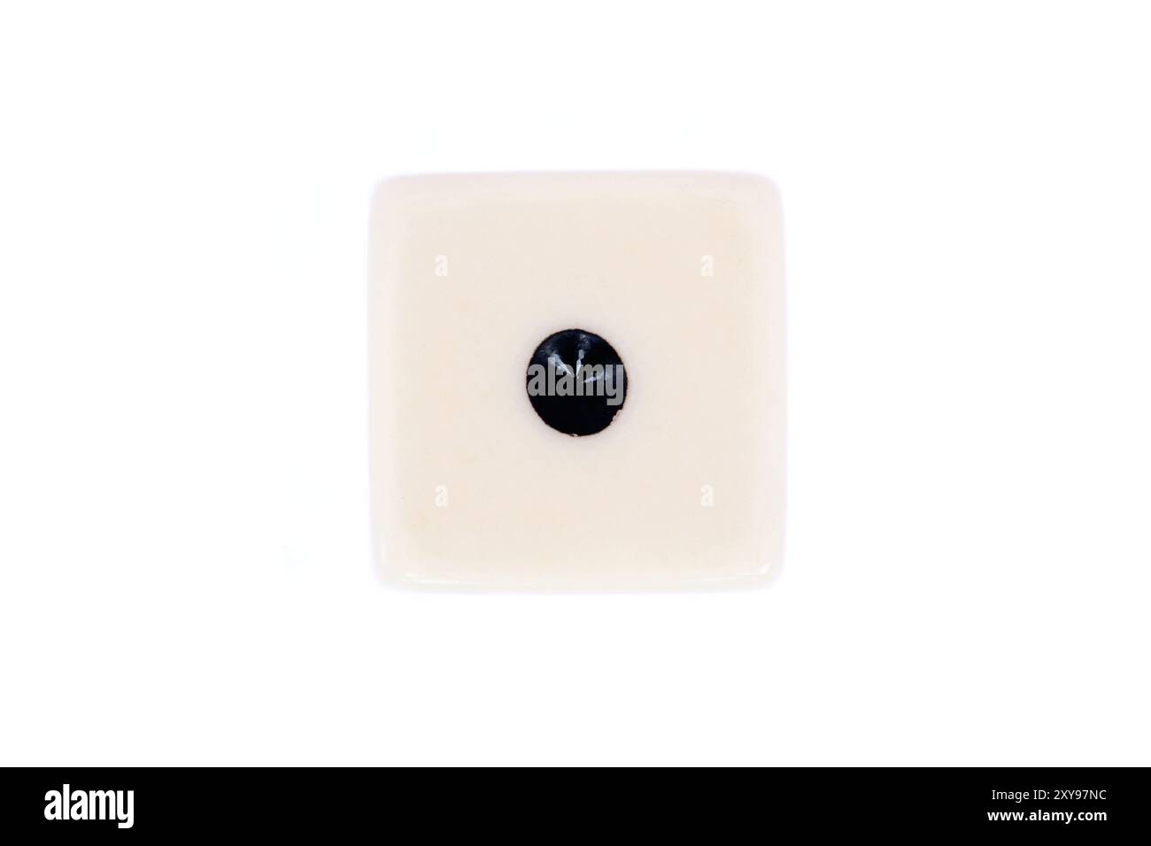 White dice with one black dot isolated on white. Top down view of ...