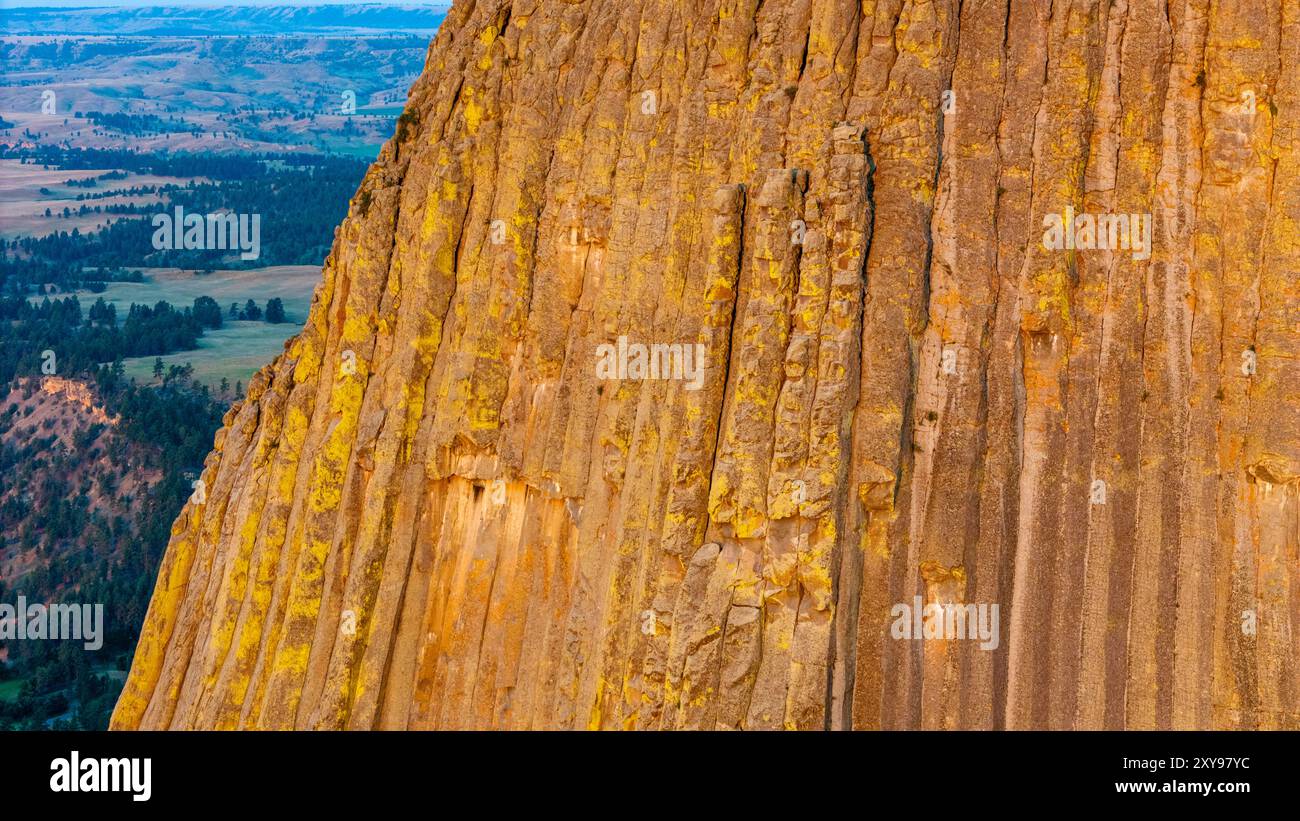 Aerial photograph of the side of Devils Tower National Monument ...
