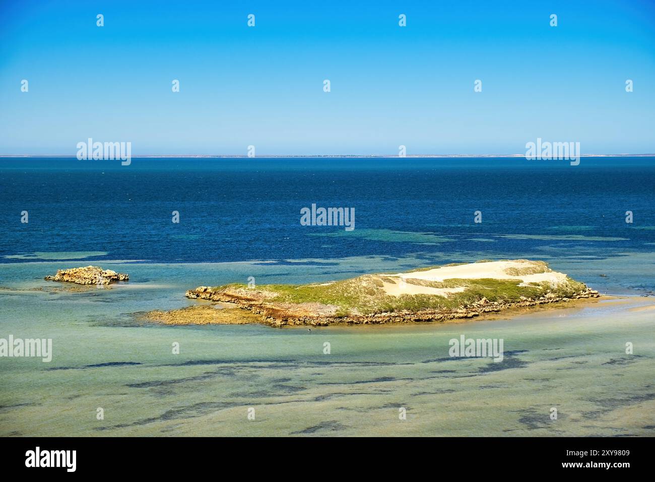 Limestone island off the shallow coast of Eagle Bluff, Shark Bay ...