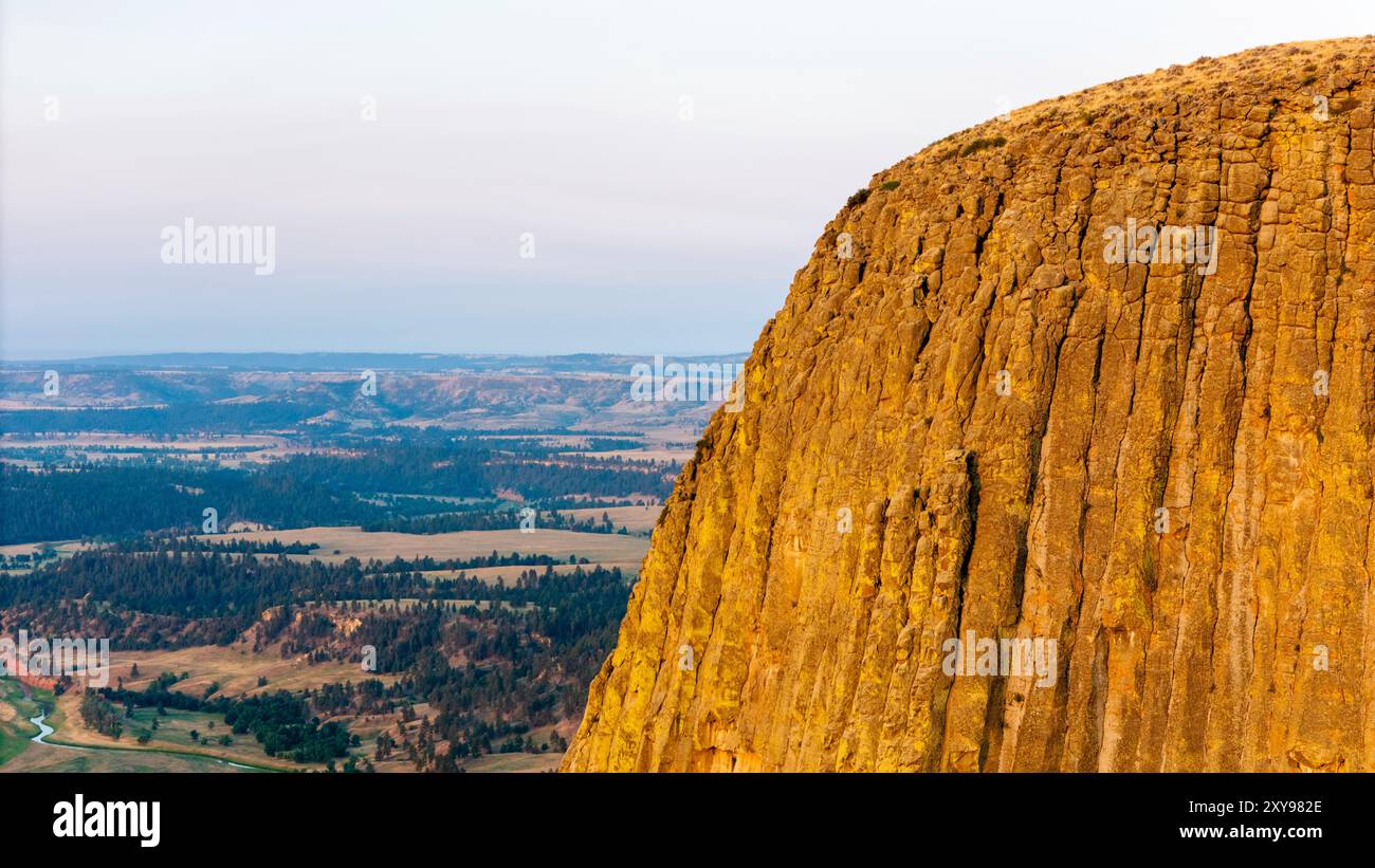 Aerial photograph of Devils Tower National Monument, Wyoming on a ...
