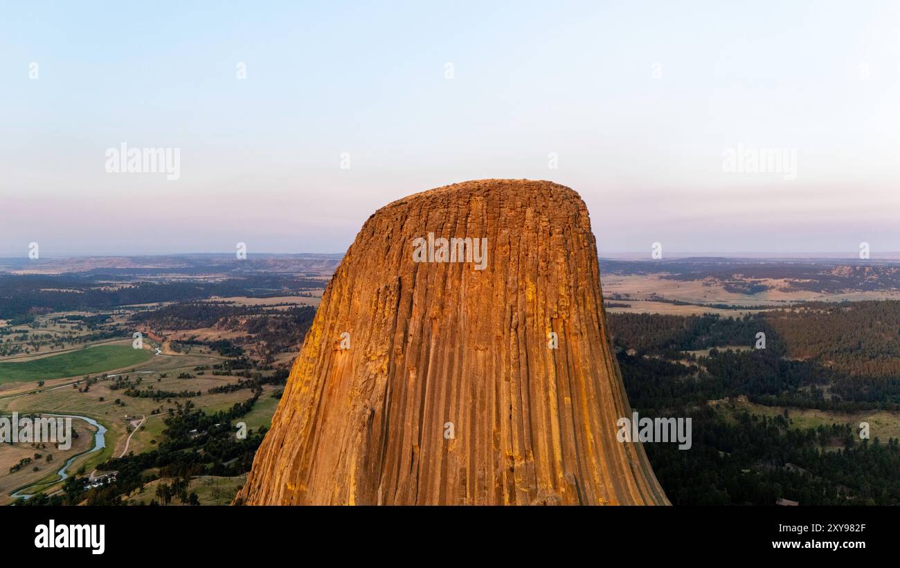 Aerial photograph of Devils Tower National Monument, Wyoming on a ...