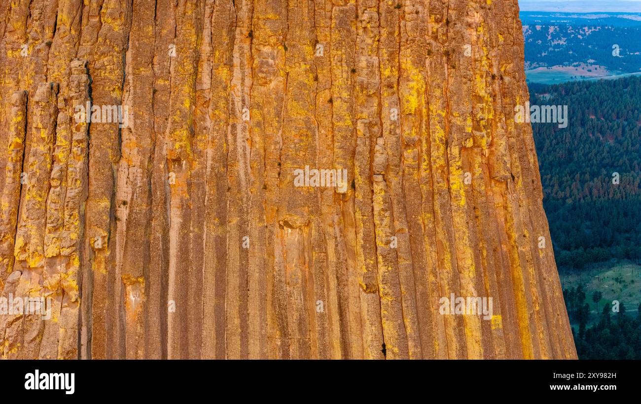 Aerial photograph of the side of Devils Tower National Monument ...