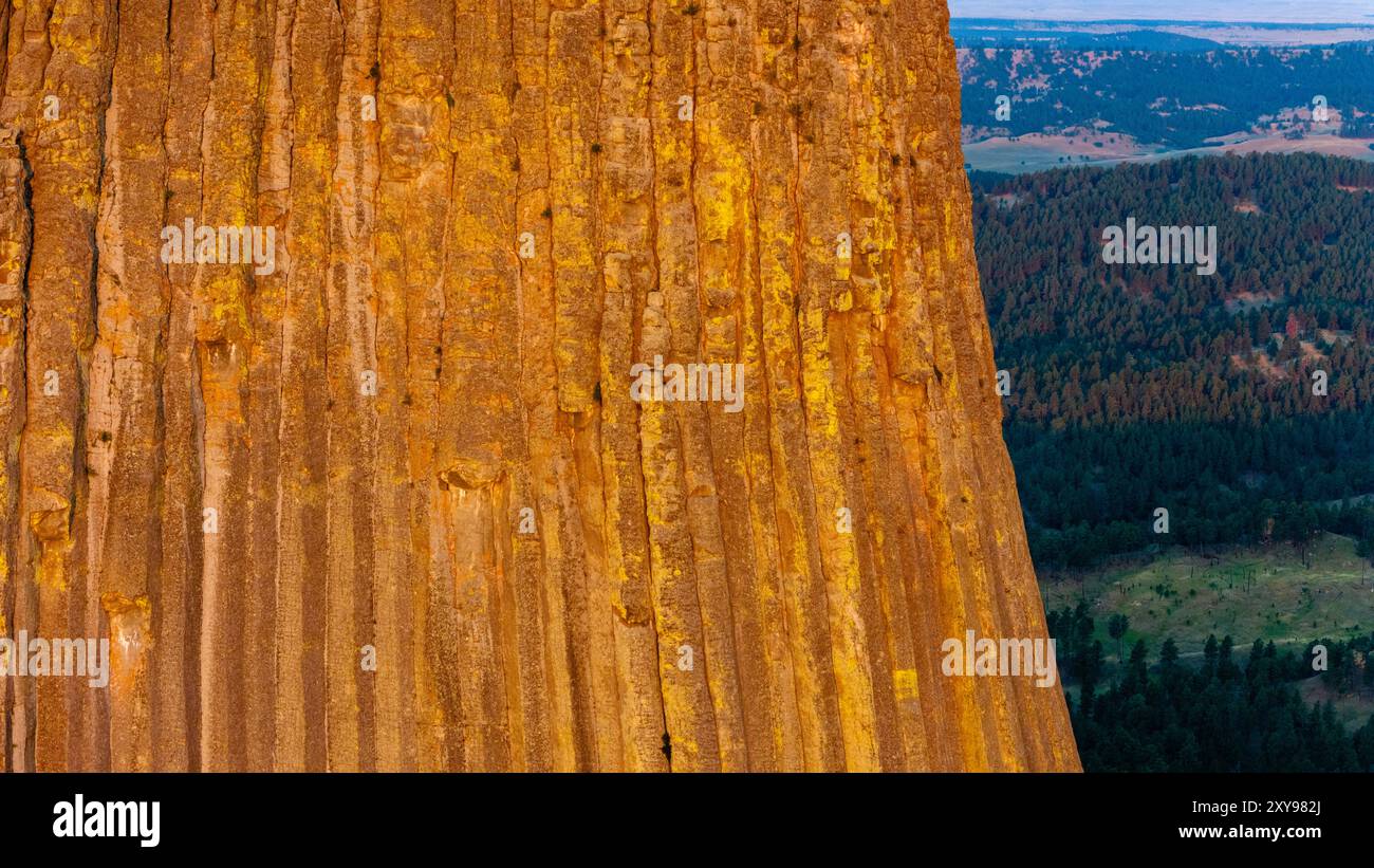 Aerial photograph of the side of Devils Tower National Monument ...