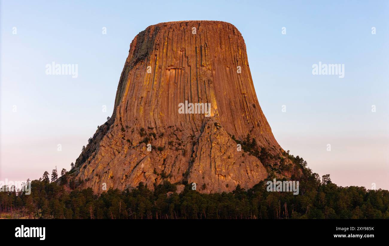 Aerial photograph of Devils Tower National Monument, Wyoming on a ...